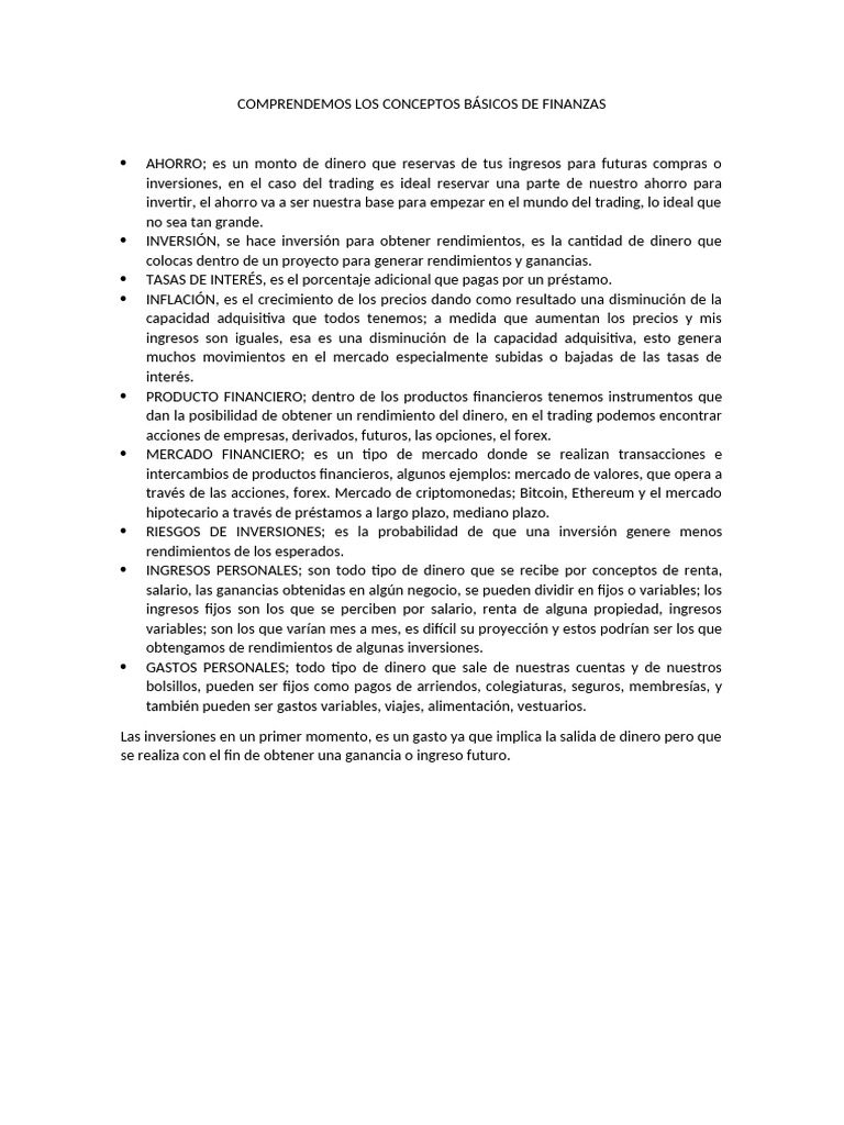 4. COMPRENDEMOS LOS CONCEPTOS BÁSICOS DE FINANZAS | PDF | Inversiones ...