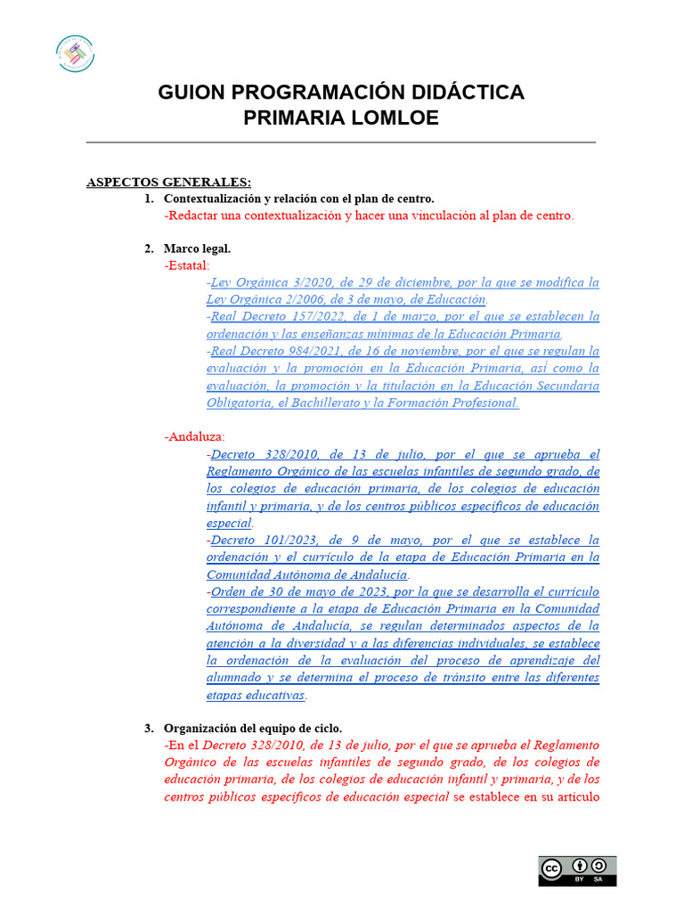 Guion Programación LOMLOE PRIMARIA 23-24 | PDF