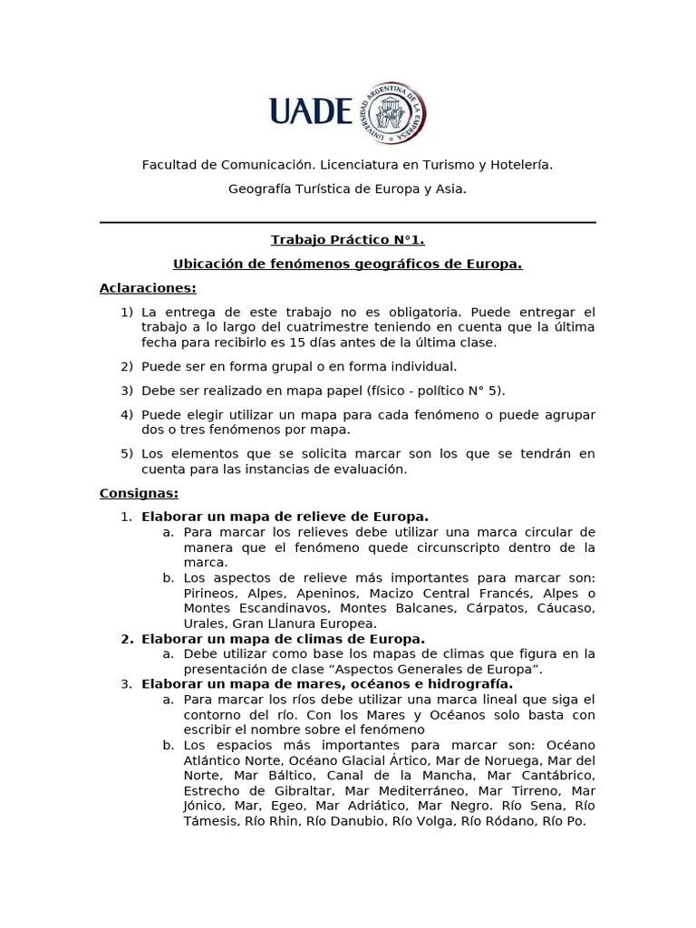 UADE GTEyA - TP1 - Mapa de Europa | PDF | Europa | Geografía