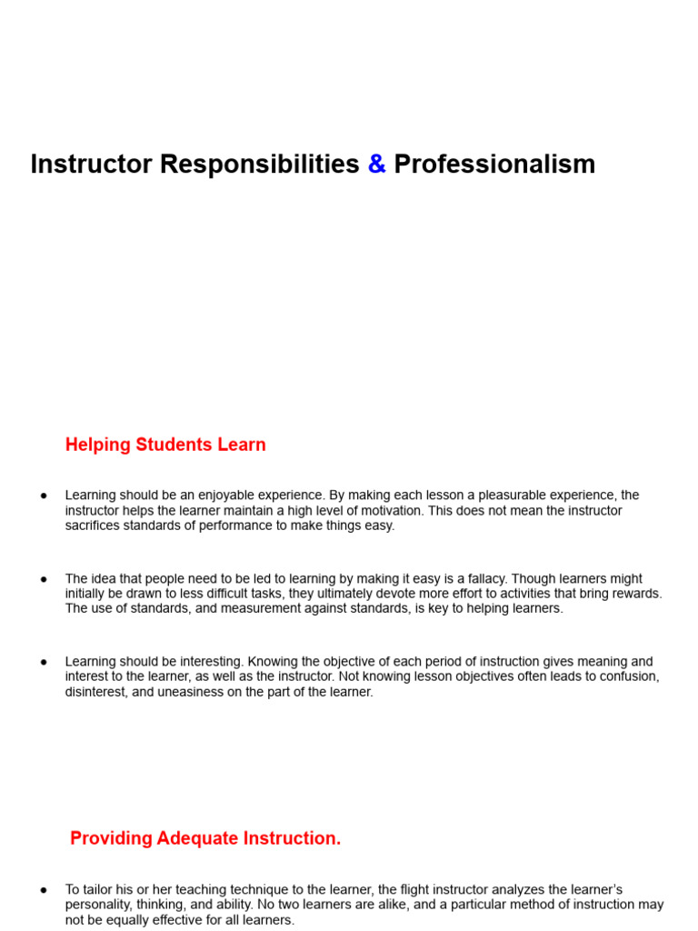 Instructor Responsibilities & Professionalism | PDF | Learning | Flight ...