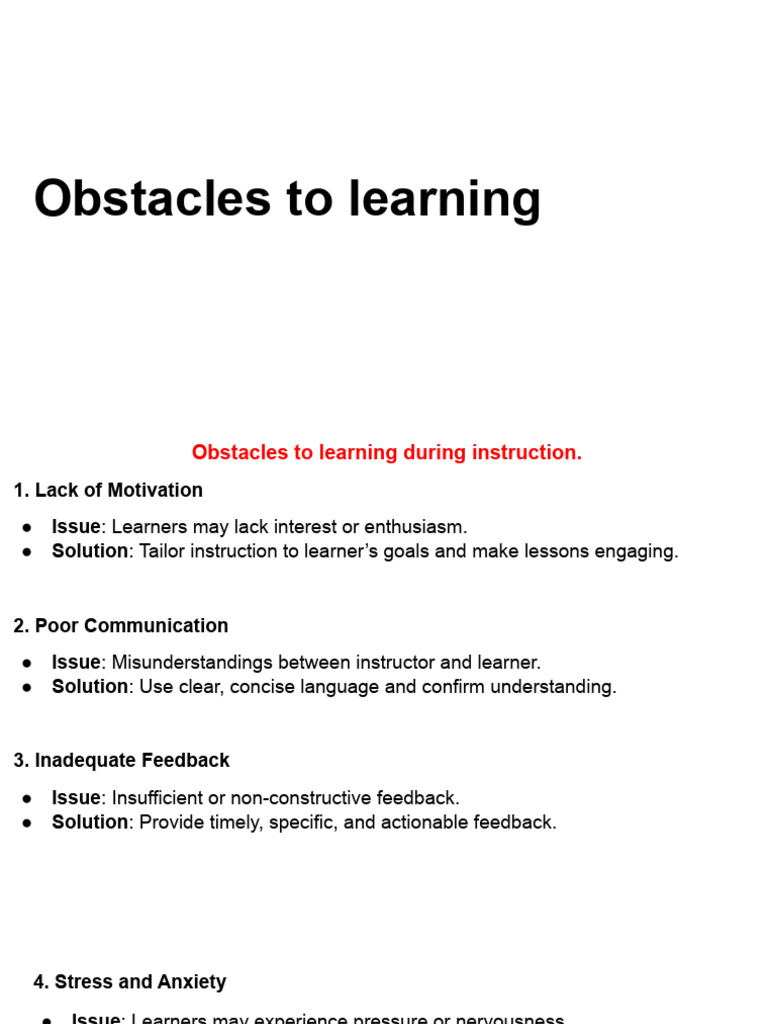 obsticles to learning | PDF | Learning | Risk