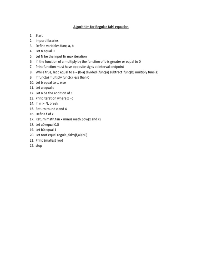 Regular-Falsi Method Algorithm Guide | PDF