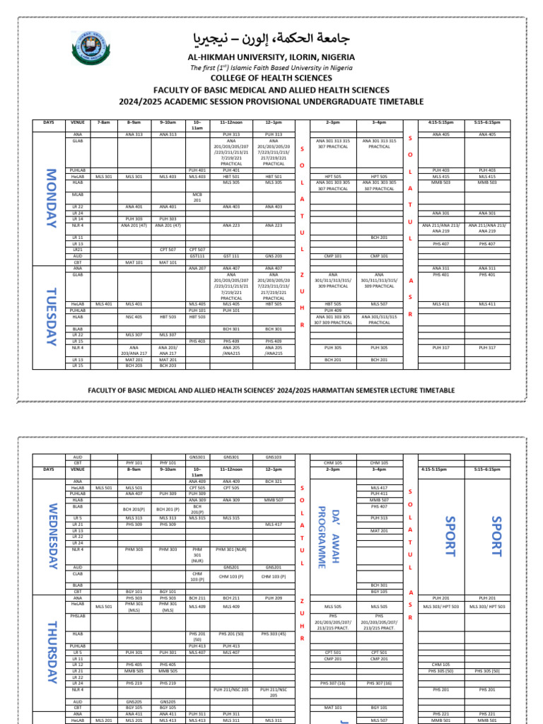 2024/2025 Harmattan Lecture Timetable | PDF | Observation | Science