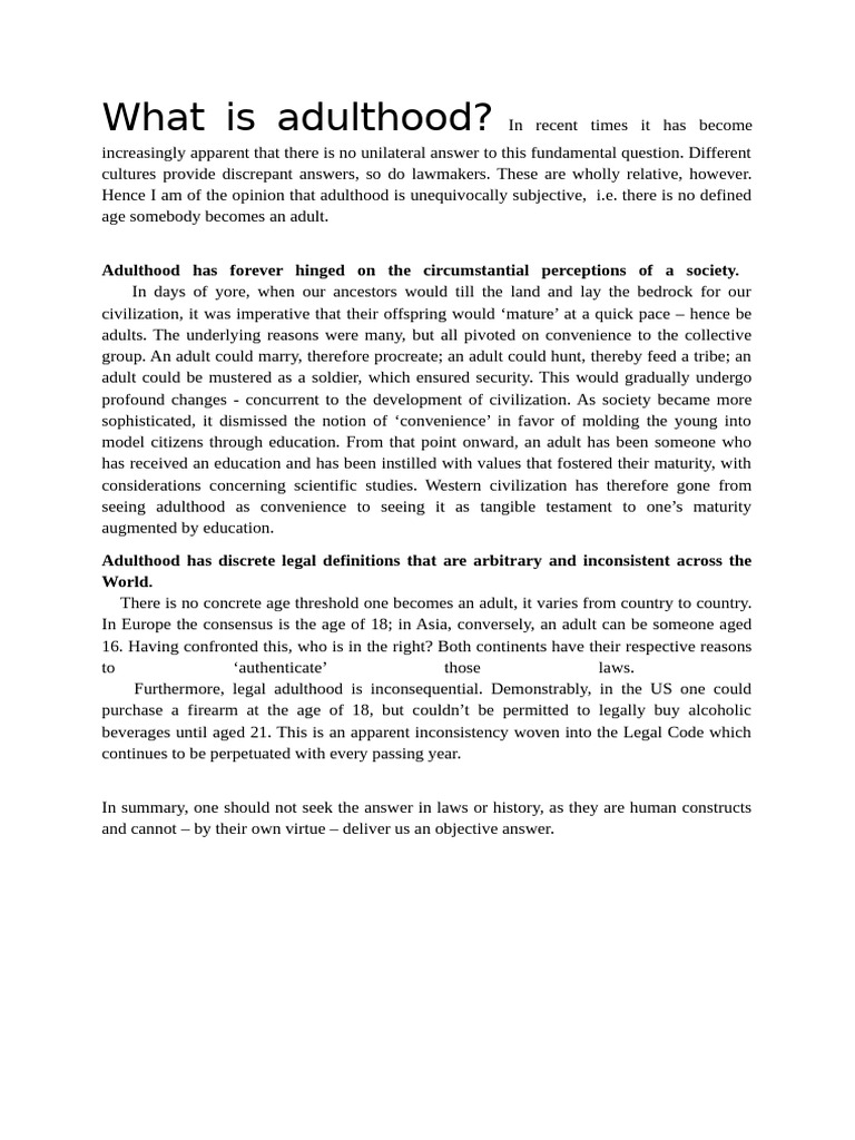 The Subjectivity of Adulthood | PDF