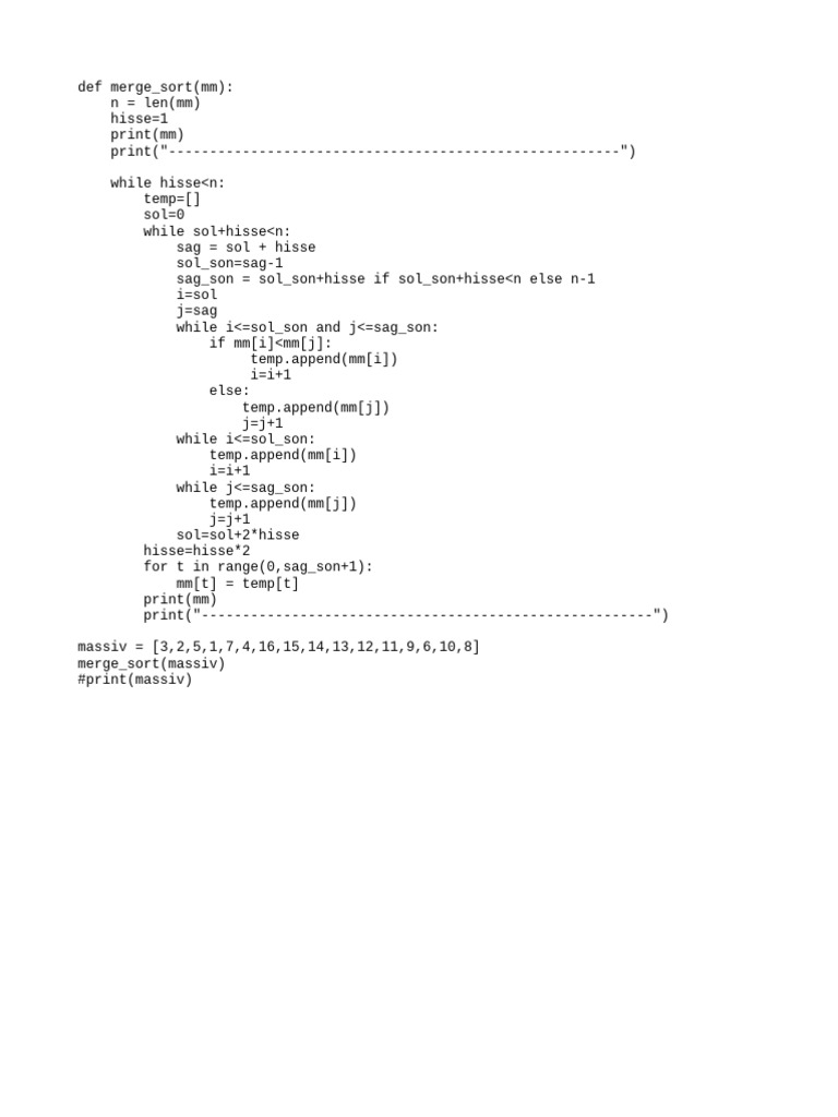 Non-Recursive Merge Sort Algorithm | PDF