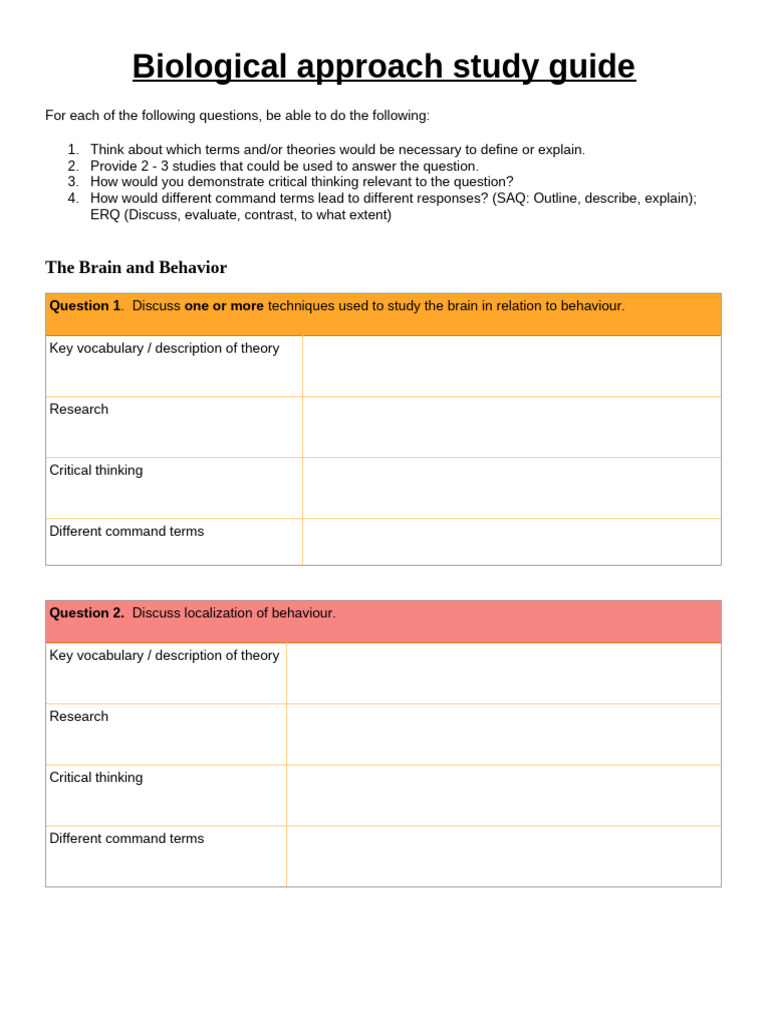 Biological Approach Study Guide | PDF | Critical Thinking | Thought