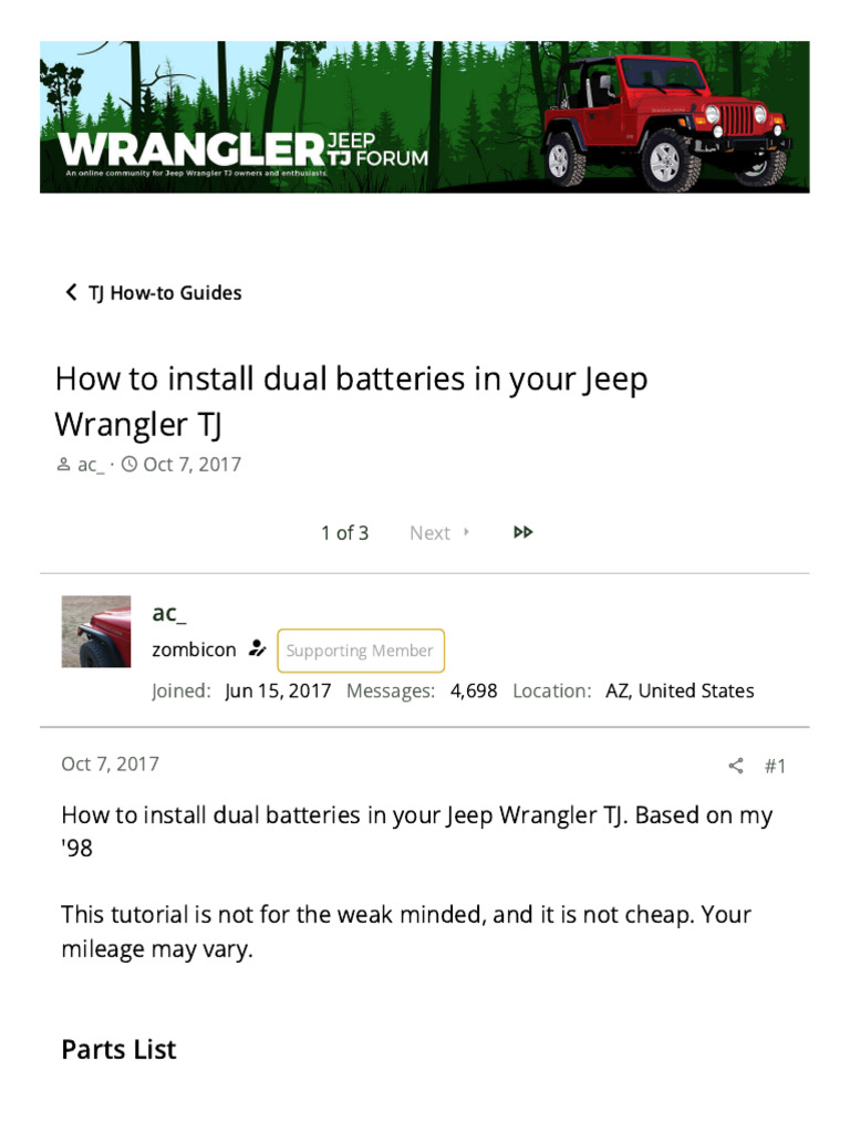 Install Dual Batteries in Jeep Wrangler TJ | PDF | Manufactured Goods