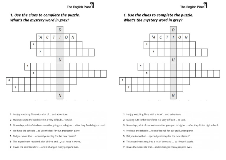 Use The Clues To Complete The Puzzle. What's The Mystery Word in Grey | PDF