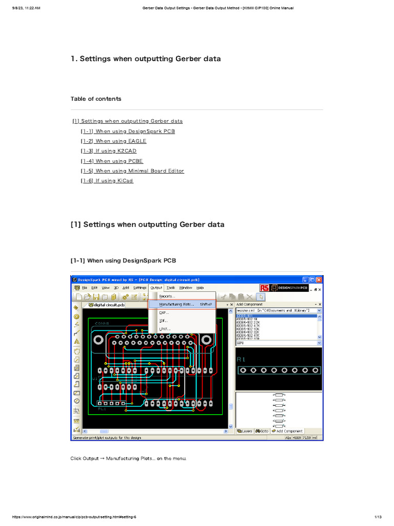Gerber Data Output Settings - Gerber Data Output Method - (KitMill CIP100) Online Manual | PDF
