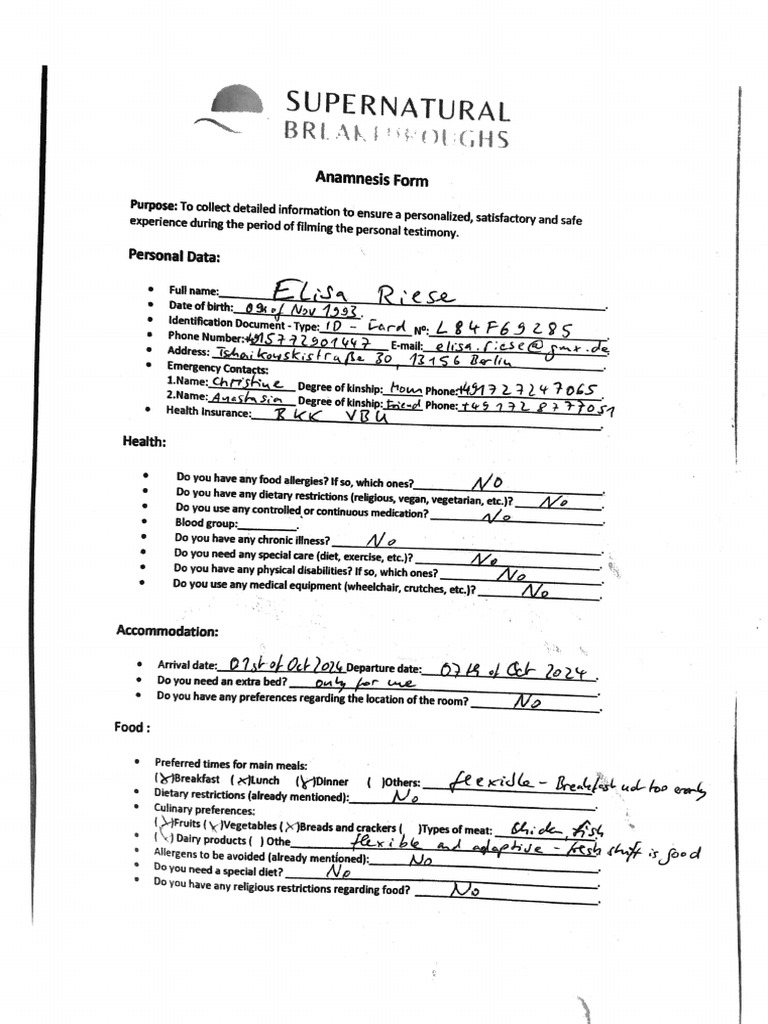 Anamnesis Form Elisa | PDF