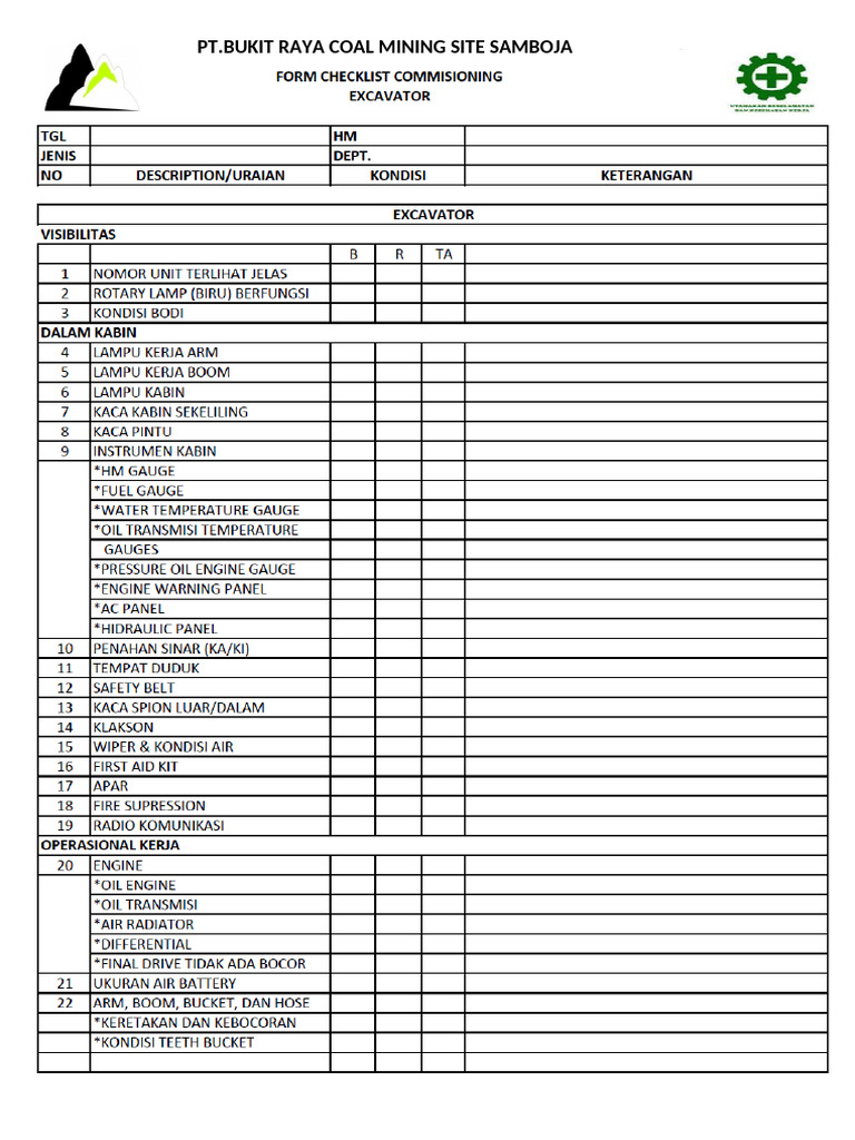 Form Commisioning Exca | PDF