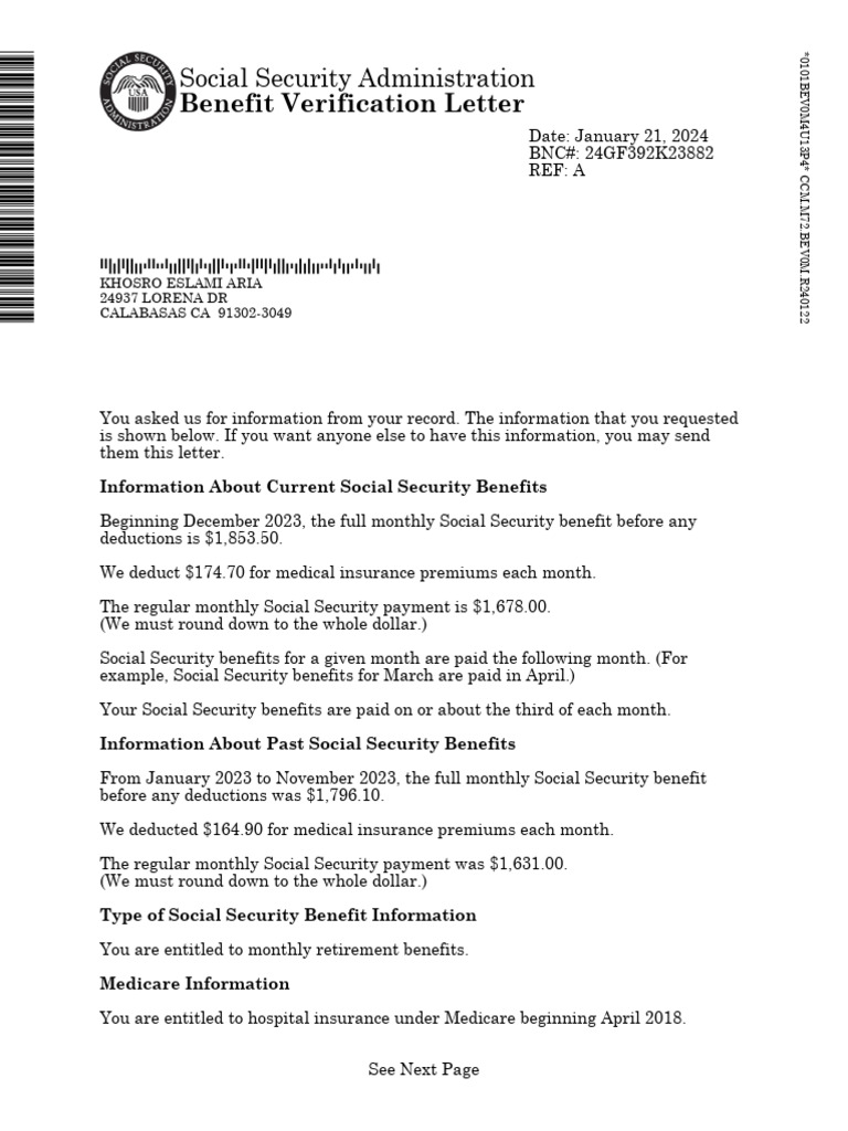 Benefit Verification Letter | PDF | Medicare (United States) | Health Care