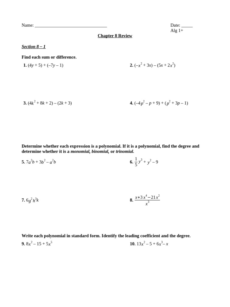 Alg 1+ Chapter 8 Review 3 | PDF