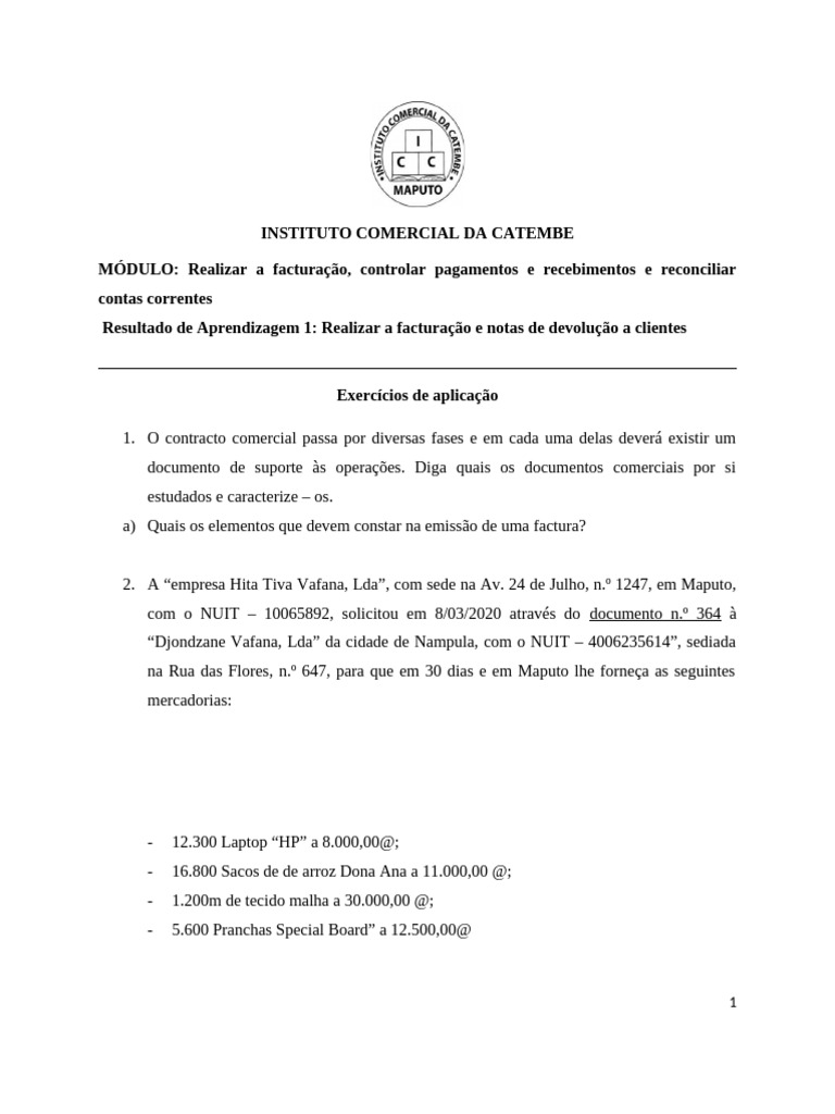 FPCC Exercicios R 1 | PDF | Imposto sobre Valor Agregado (IVA) | Business