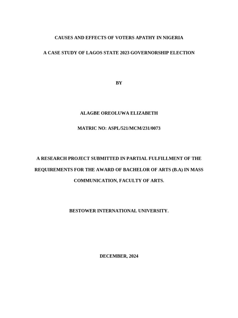 ALAGBE OREOLUWA PROJECT Final | PDF | Elections | Democracy