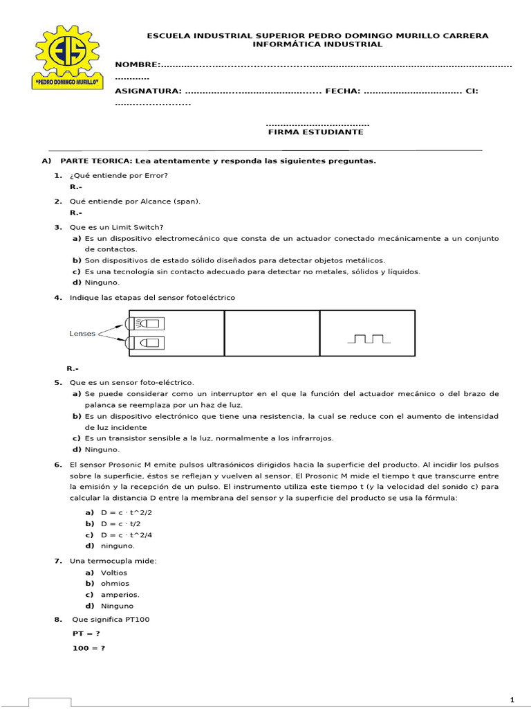 1ER EXAMEN ELT EISPDM 123 | PDF | Sensor | Cambiar