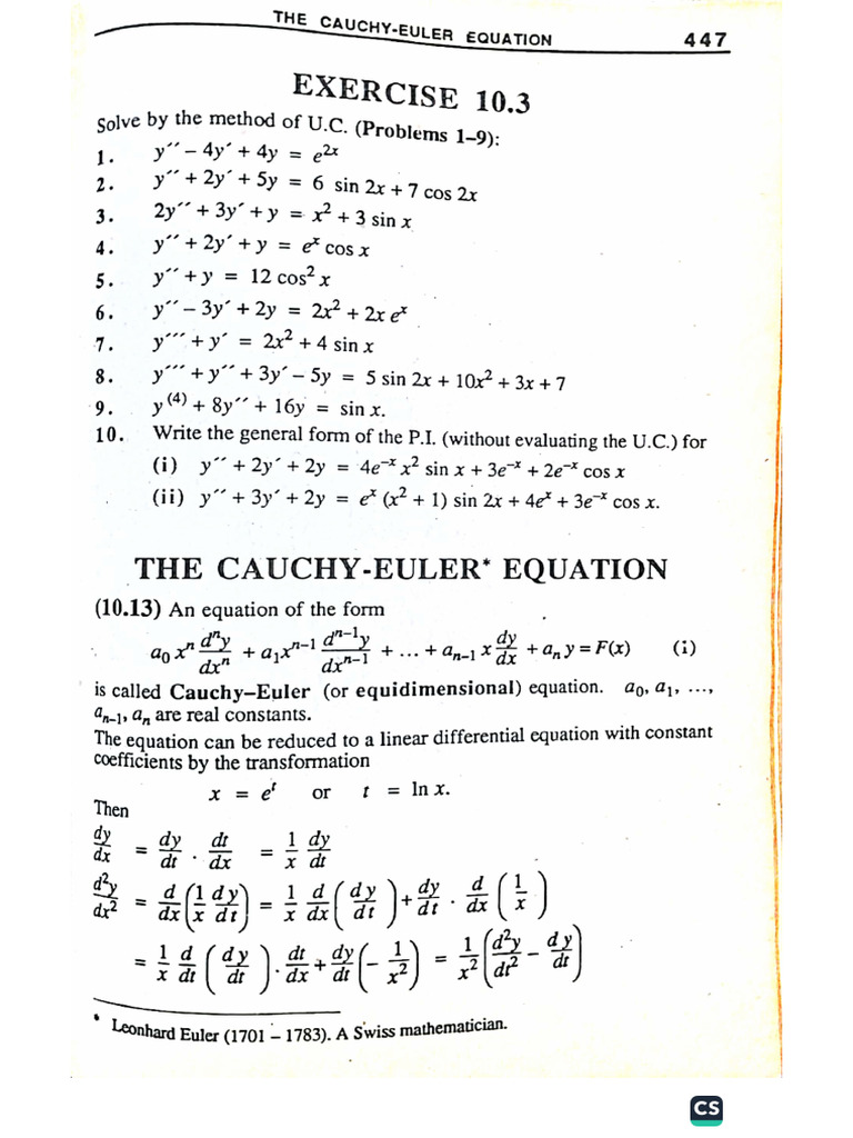 Cauchy-Euler Equation | PDF Cauchy-Euler Equation | PDF