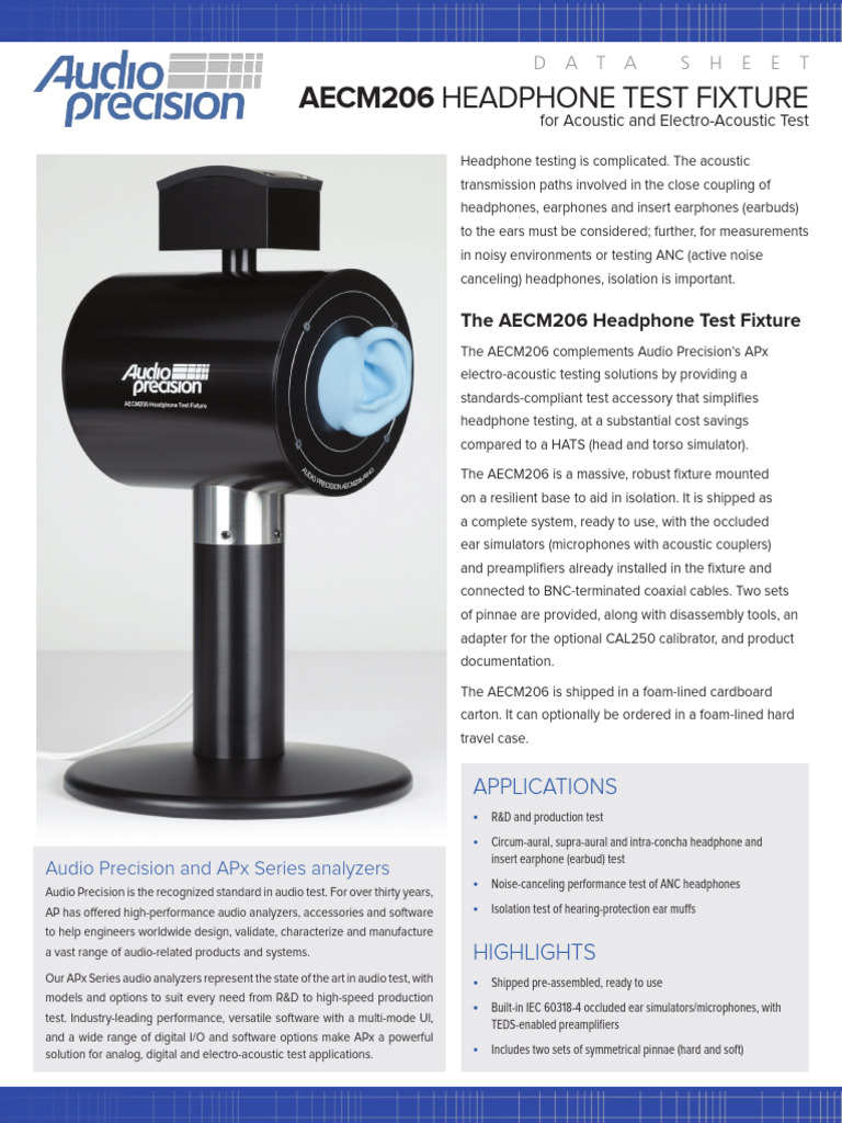 Audio-Precision-AECM206-HTF-Data-Sheet | PDF | Headphones | Information ...