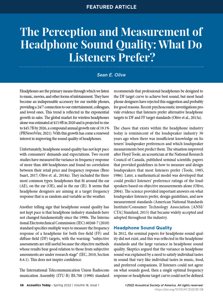 Measuring Headphone Sound Quality Preferences | PDF | Headphones ...