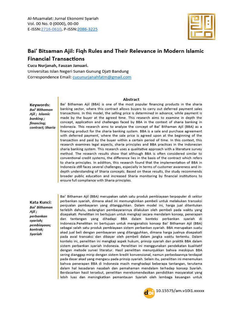 Bai' Bitsaman Ajil Journal Al-Muamalat Cucu Nurjanah author (Repaired ...