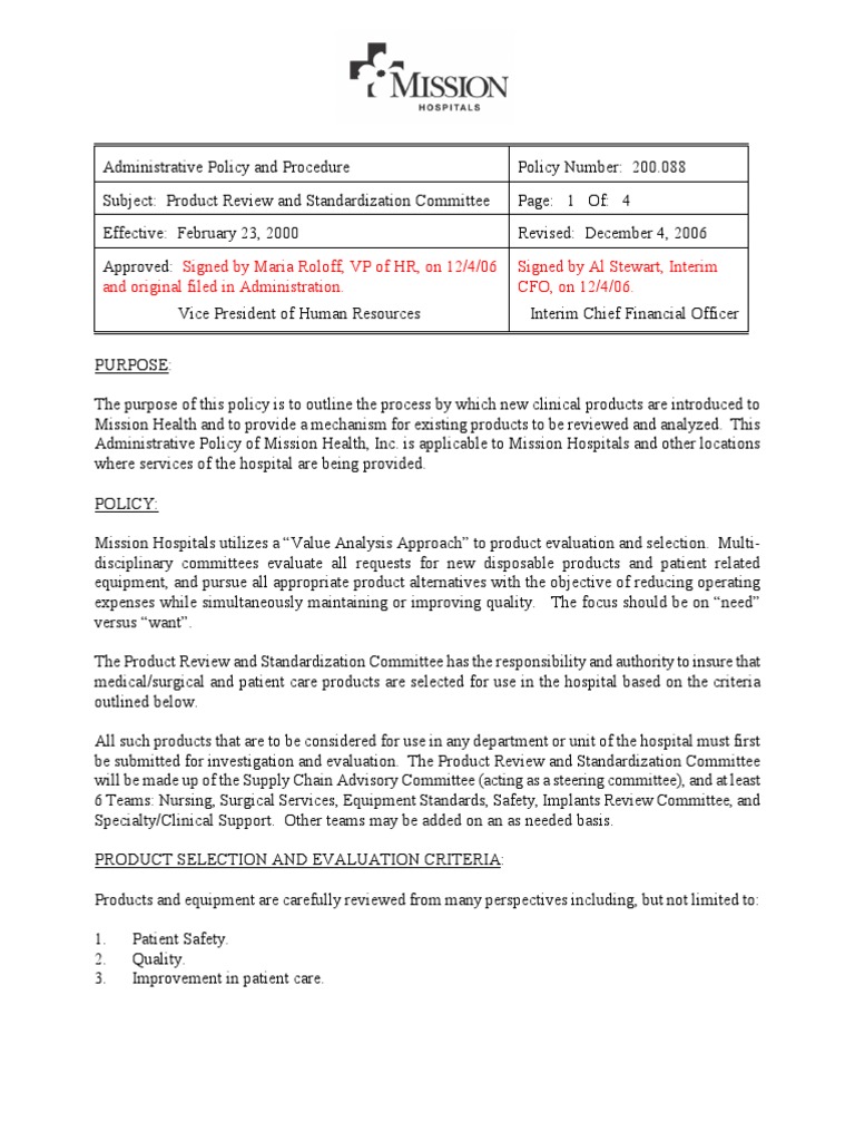 Mission Hospital New Product Committee | PDF | Clinical Trial | Patient ...