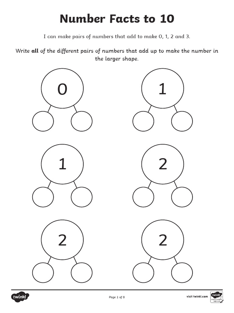 T N 7499 Number Facts Within 10 Part Whole Activity Sheets - Ver - 1 | PDF