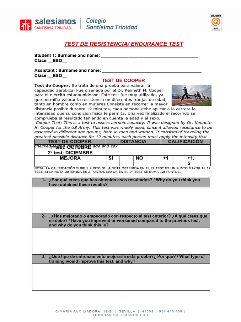TEST COOPER | PDF | Ejercicio físico | Aptitud física