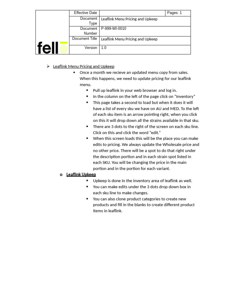 Leaflink Menu Pricing Update Guide | PDF