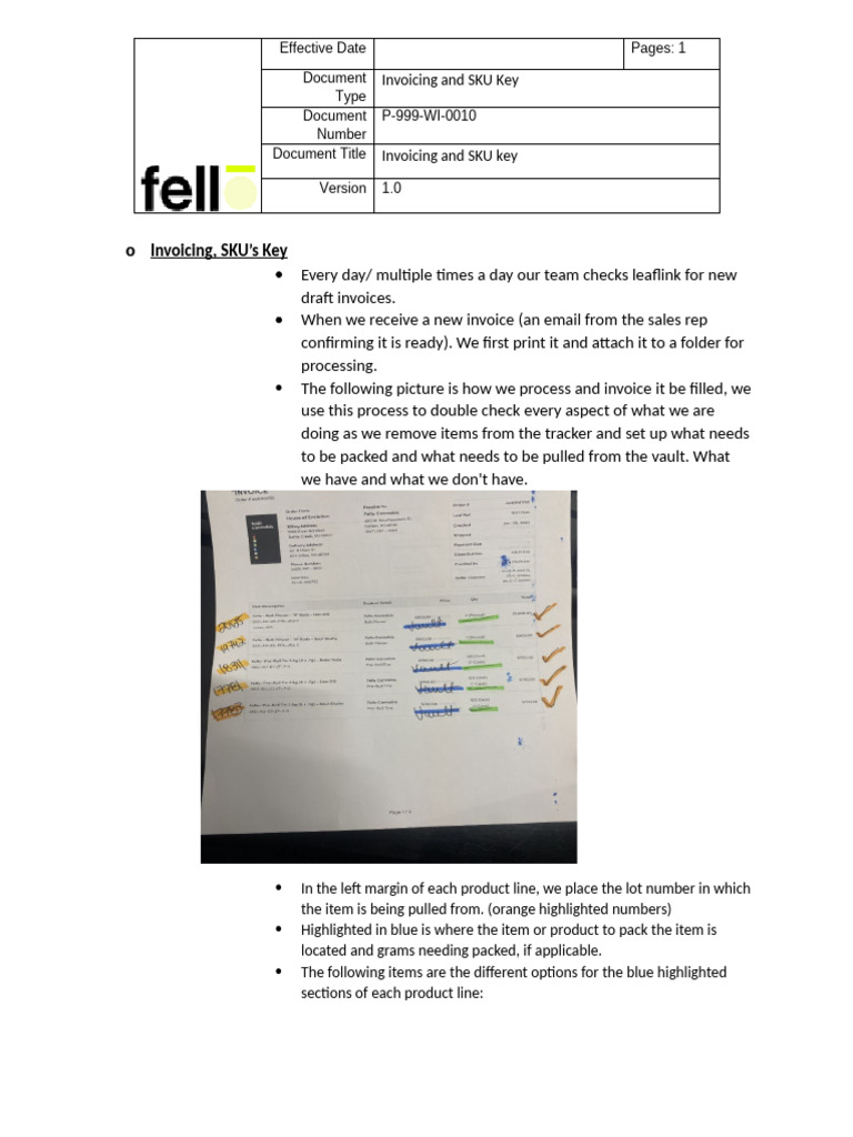SOP Invoicing and SKU Key | PDF