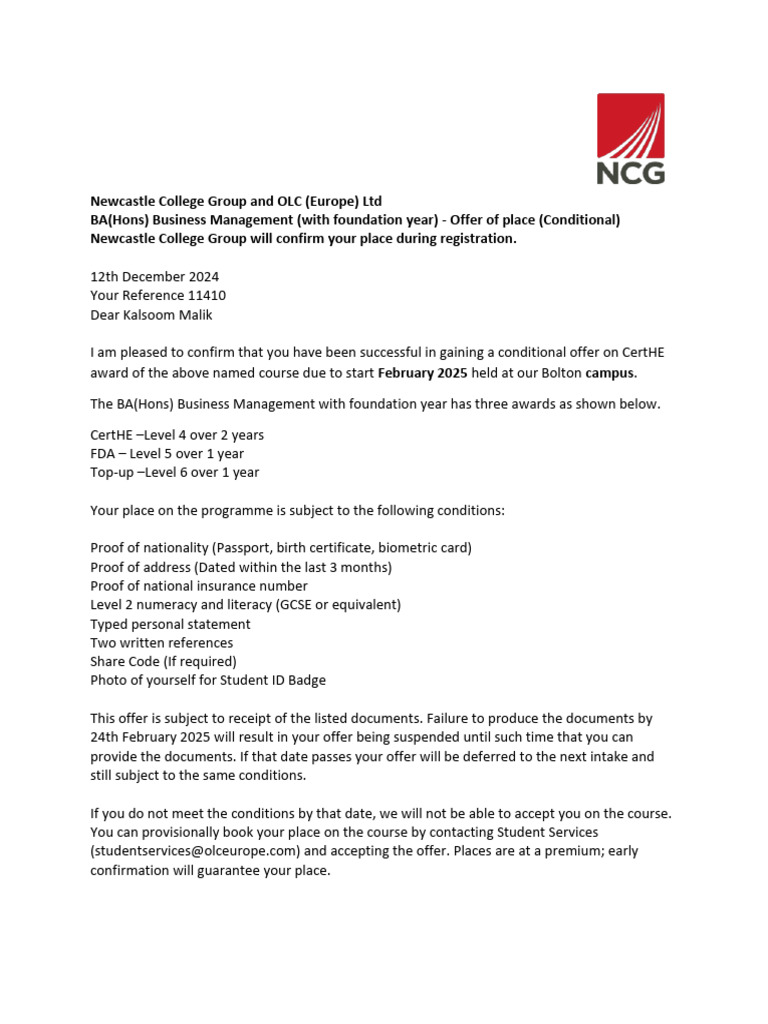 Kalsoom Malik Offer Letter! | PDF | Identity Document