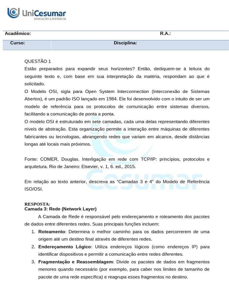 Atividade 1 - Redes - Projeto de Redes de Computadores - 52 - 2024 | PDF | Rede de computadores ...