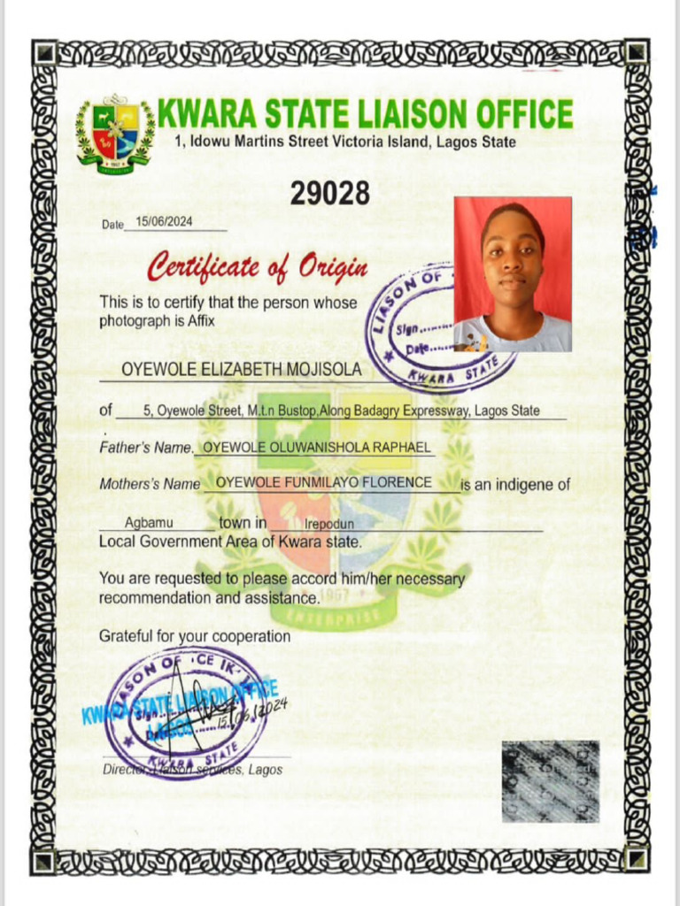 743447203 Kwara State Certificate of Origin | PDF