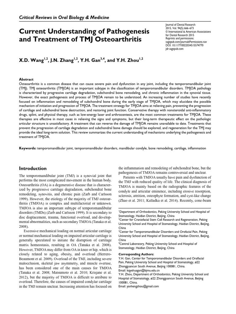 TMJ Osteoarthritis: Pathogenesis & Treatment | PDF | Bone | Medical ...