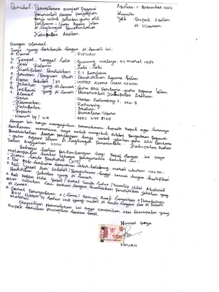 Lamaran Kerja Riduan | PDF