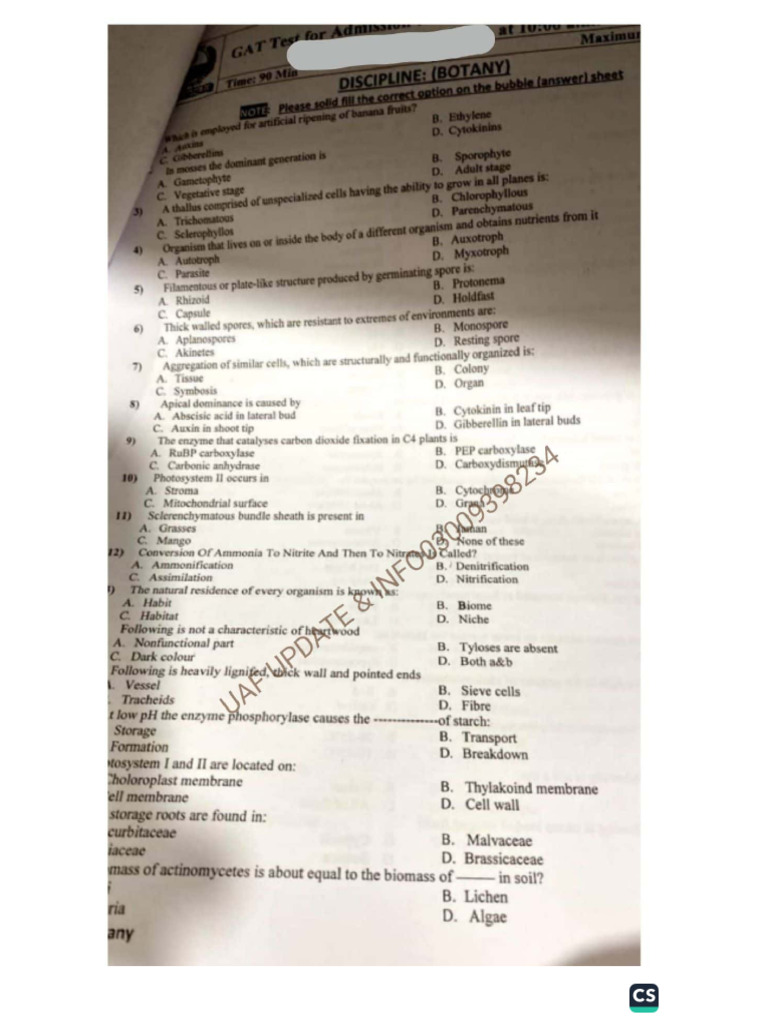 M.phil Botany Entry Test Paper1 | PDF