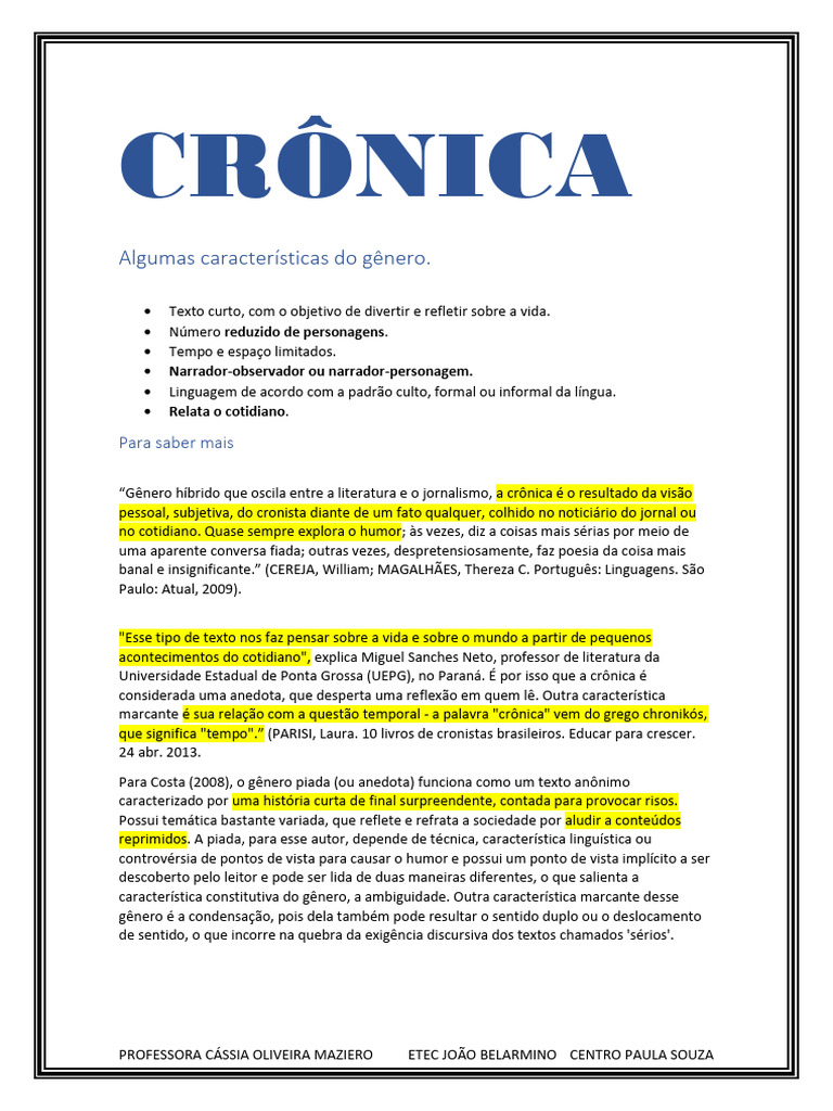 Atividade CRÔNICA | PDF | Piadas