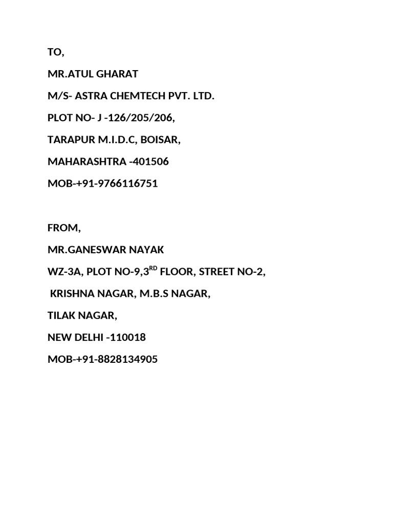 Astra Chemtech Pvt. Ltd. Address | PDF