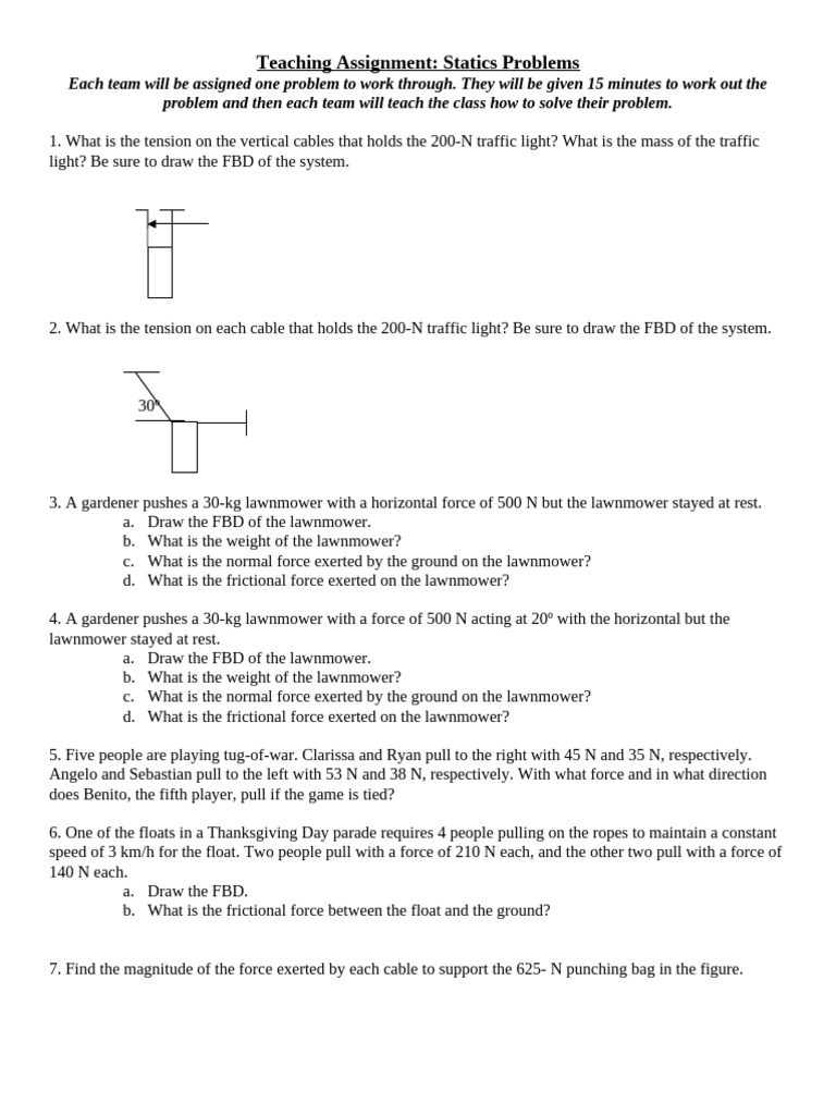 Teaching Problem Set (Statics) | PDF | Force | Tension (Physics)