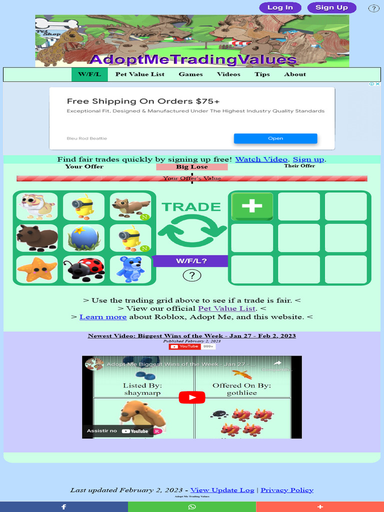 Roblox Adopt Me Trading Values - Win Fair Lose WFL | PDF
