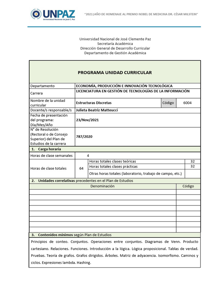6004 Estructuras Discretas | PDF | Lógica | Función (Matemáticas)