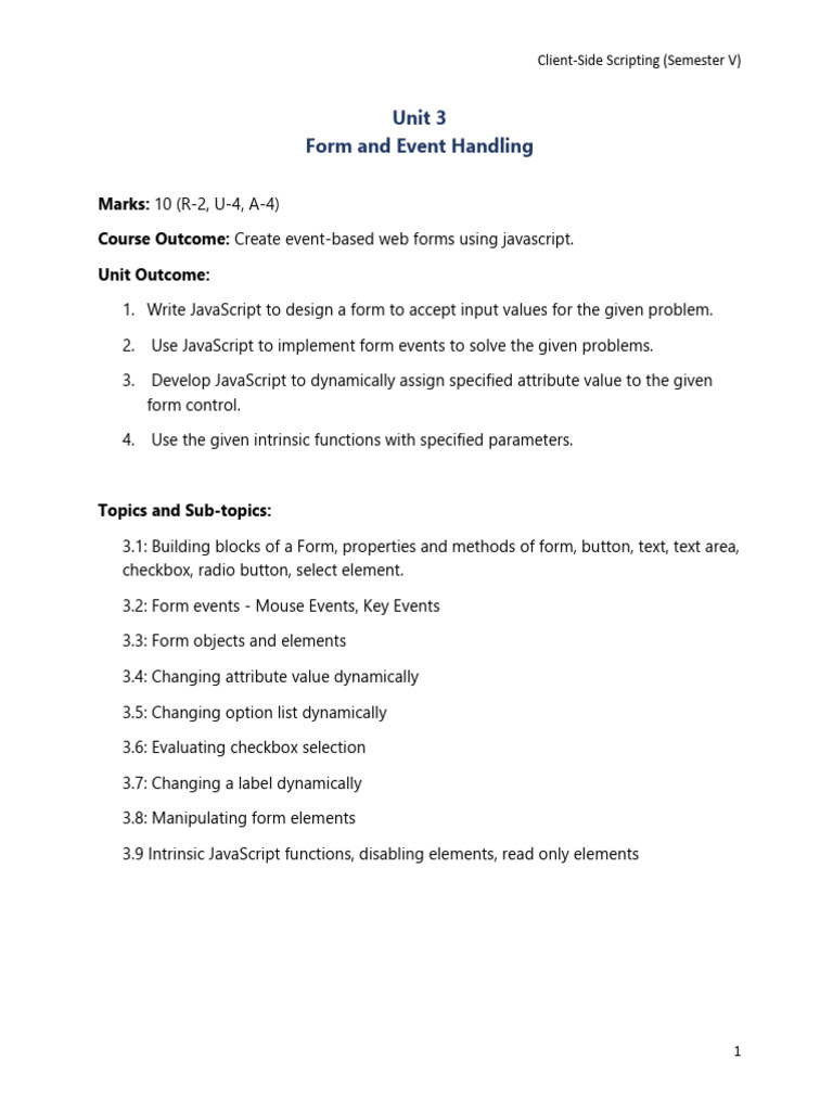 Unit 3_Forms_Event_Handling | PDF | Java Script | Computing