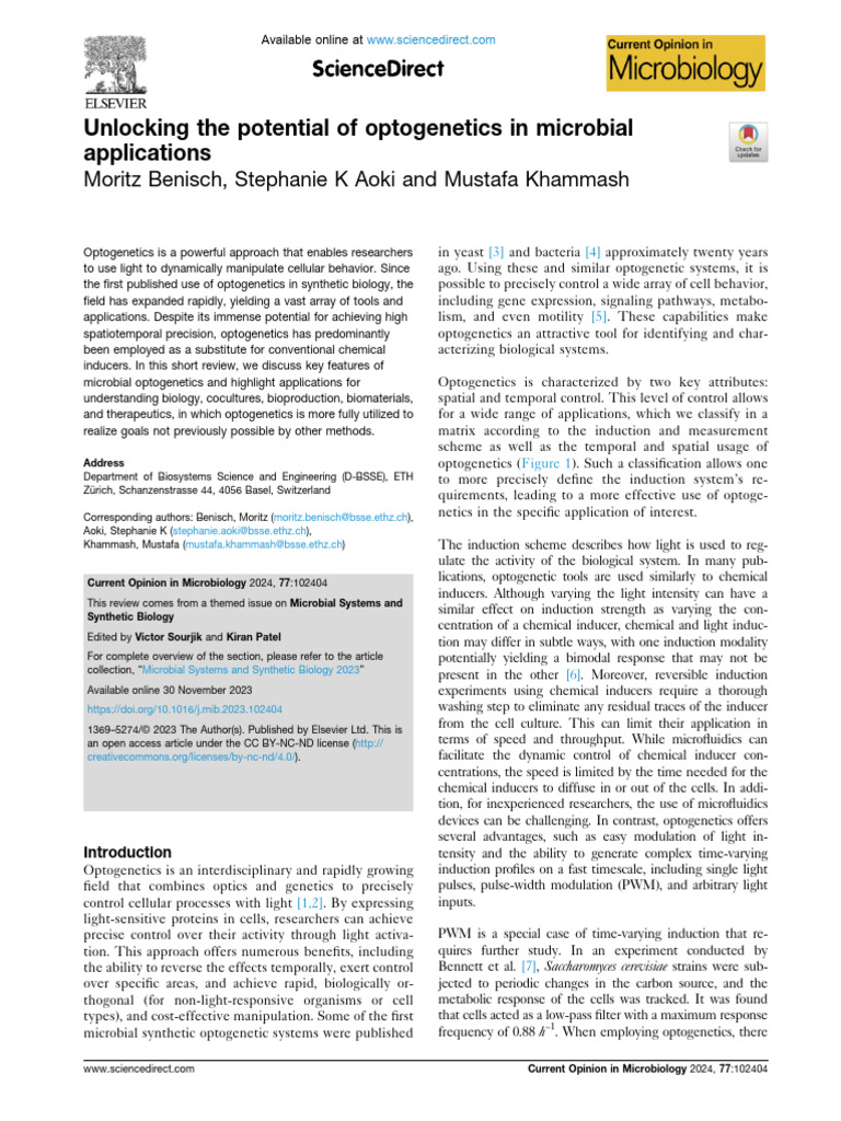 Unlocking The Potential of Optogenics in Microbial Application | PDF | Biofilm | Gene Expression