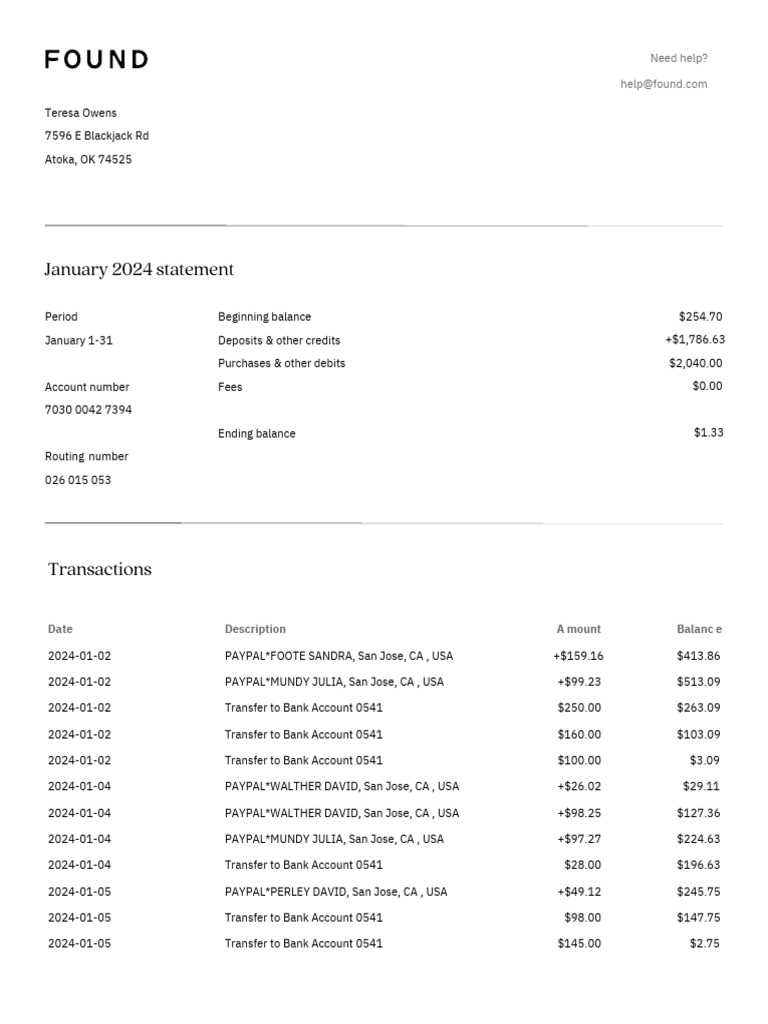 January 2024 Account Statement Summary | PDF | Banks | Pay Pal