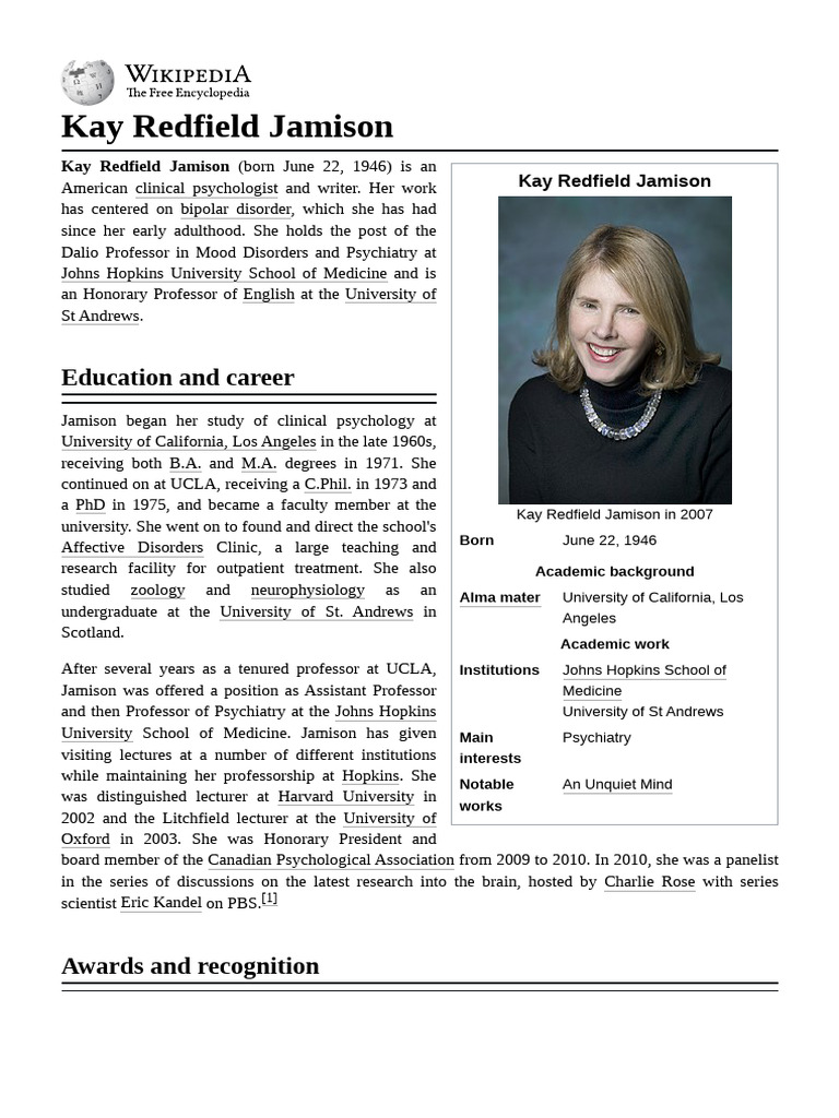 Kay Redfield Jamison | PDF | Mental Health | Mood Disorders