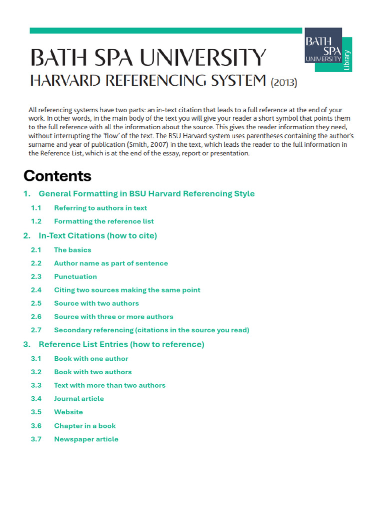 Bath Spa Harvard Referencing Manual (Simplified) | PDF