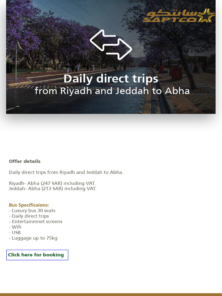 SAPTCO Daily Direct Trips From Riyadh and Jeddah to Abha | PDF