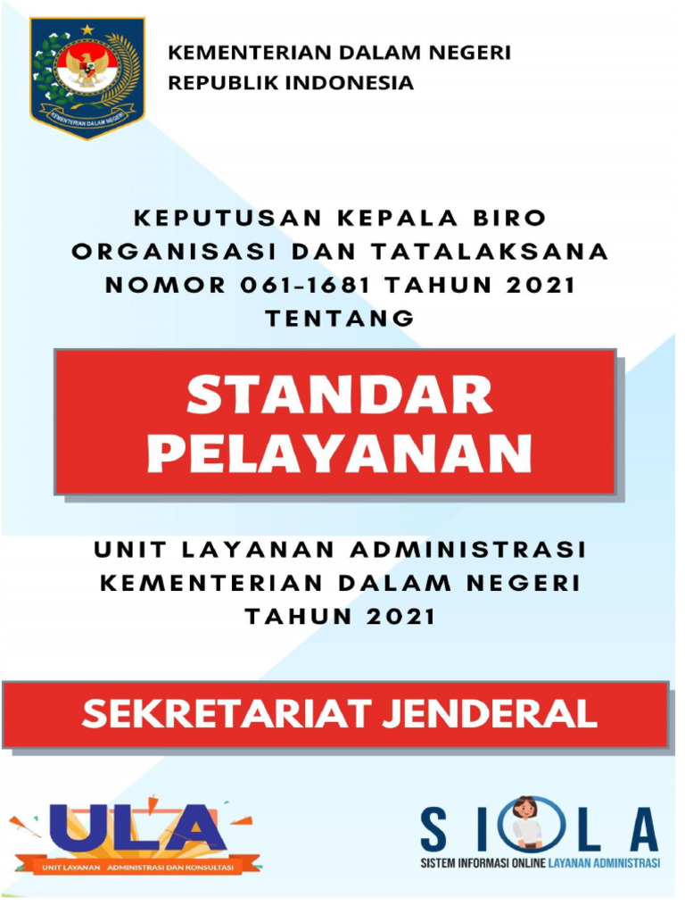 Keputusan Kepala Biro Ortala TTG Standar Pelayanan 2021 | PDF