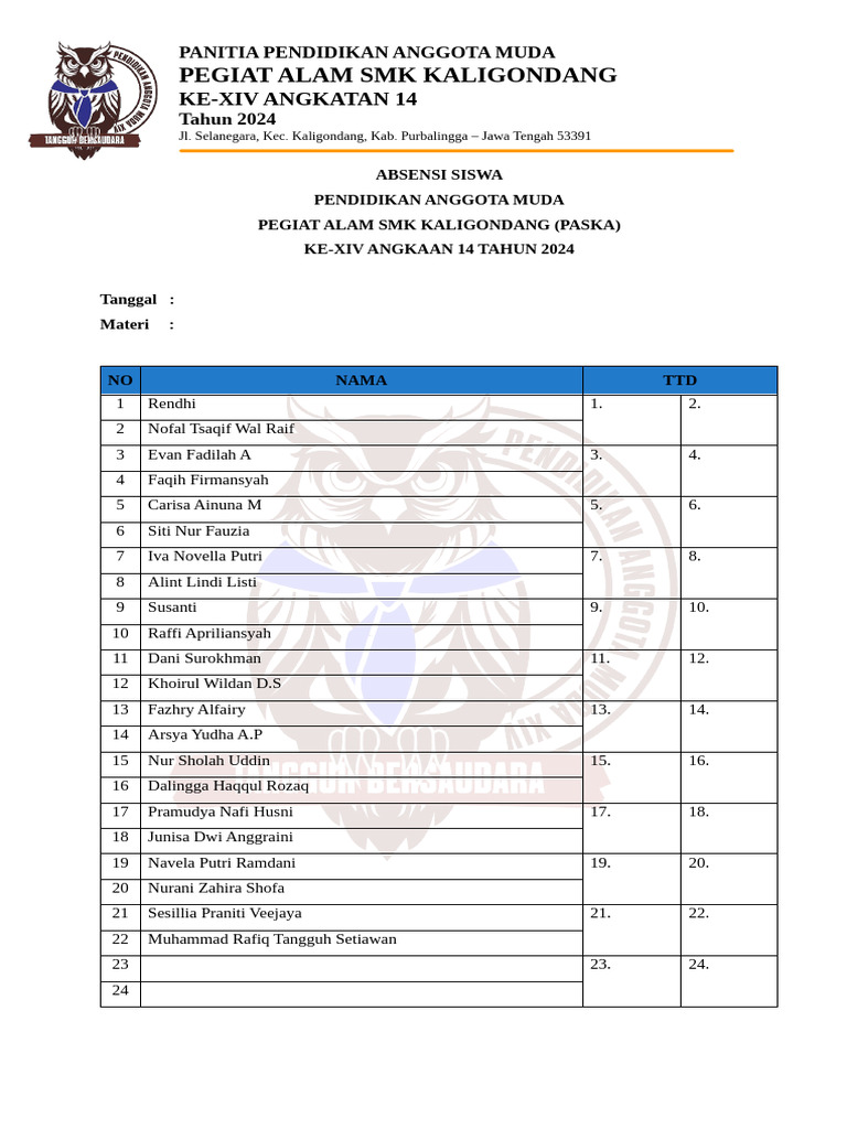 Absensi Panitia & Siswa | PDF
