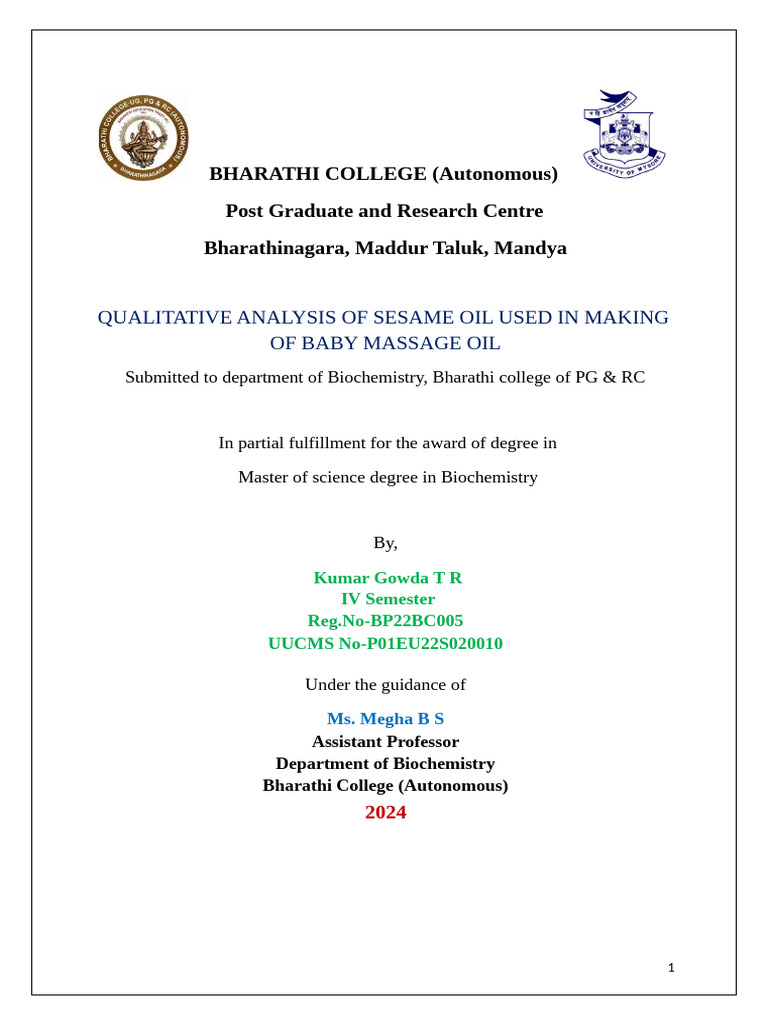 Kumar Final Report | PDF | Sesame