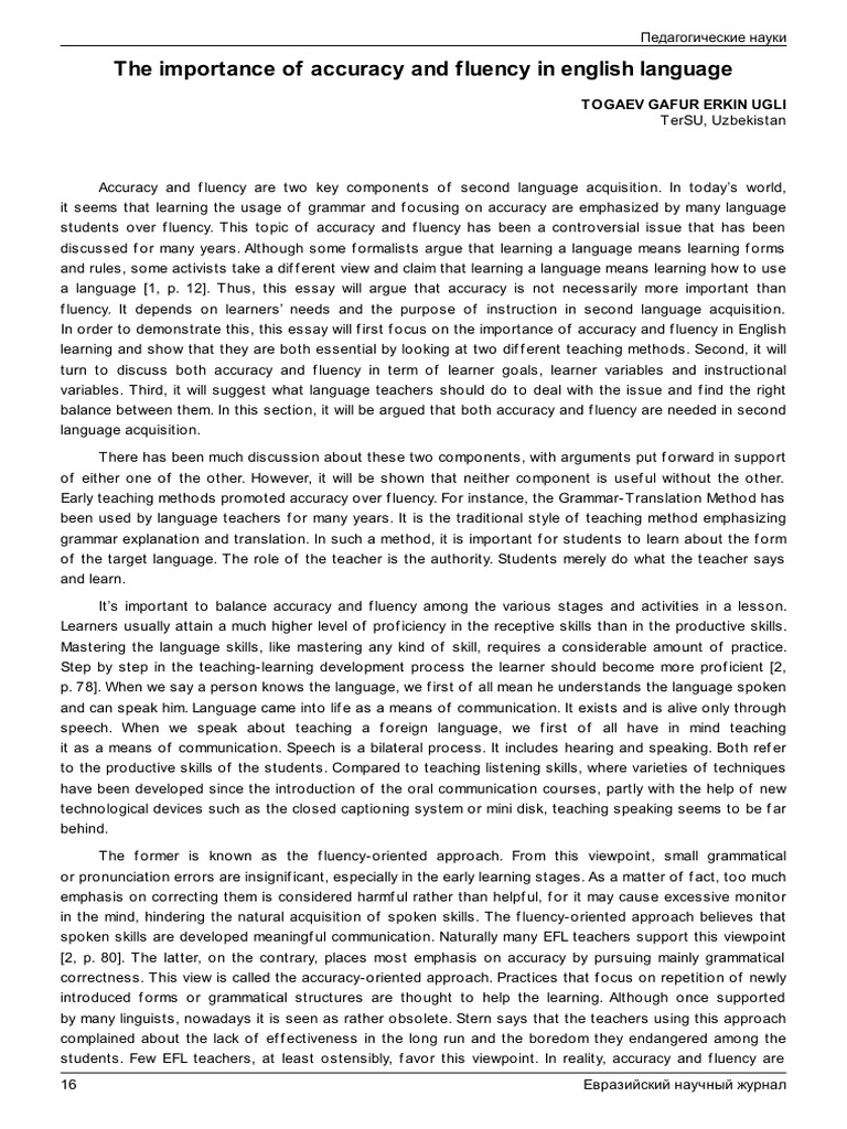 The Importance of Accuracy and Fluency in English Language | PDF | Fluency | Second Language